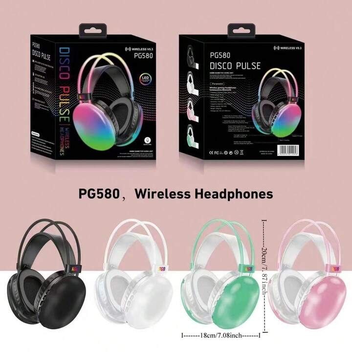 2024 NEW PG580 BT Wireless RGB Light Gaming Luminous Headphones Disco ...
