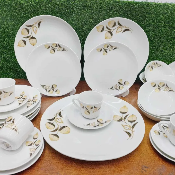 32 Pcs Dinner Set Golden Protik .With 6x Dinner Plate, 6x Breakfast ...