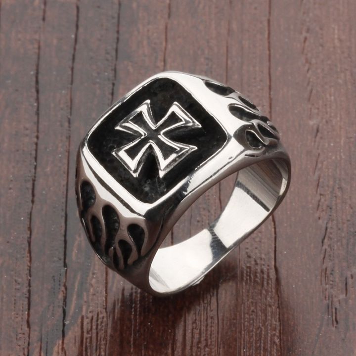 New Retro Flame Printing Celtic Cross Pattern Ring Men's Ring Fashion Vintage Metal Ring ...