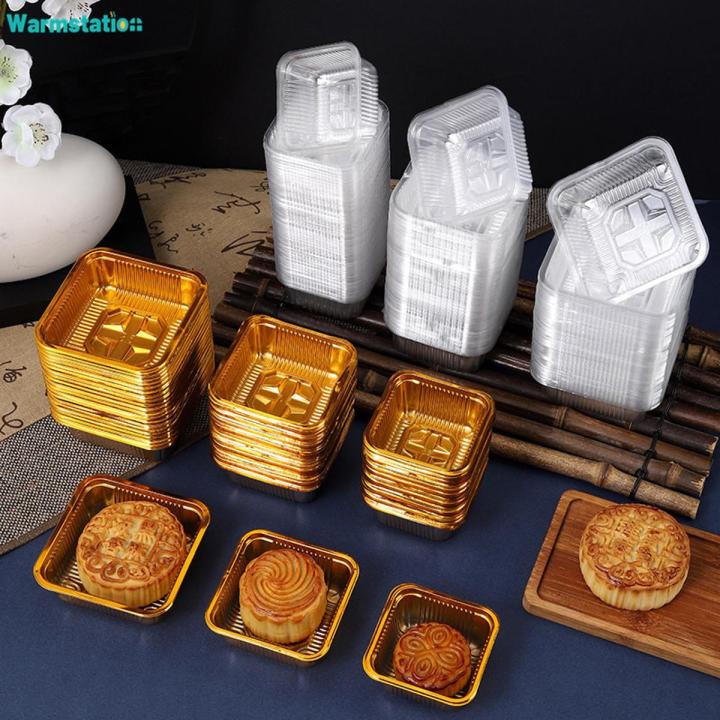 【2025 NEW】 100Pcs Golden Transparent Moon Cake Tray Moon Cake Box ...