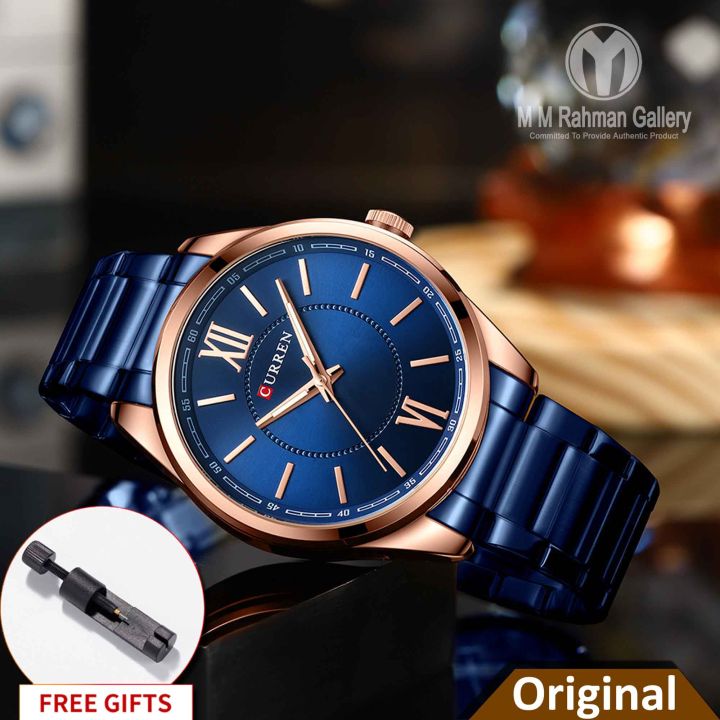 CURREN 8423 Classic Stainless Steel Quartz Watch For Men - Blue Color ...