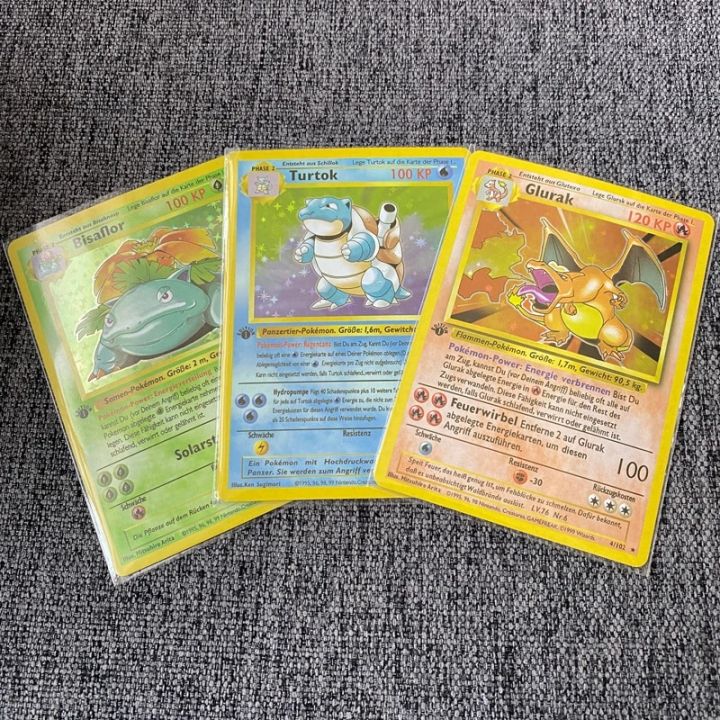 3pcs Pokemon Flash Cards 1996 Years English French Card Charizard ...