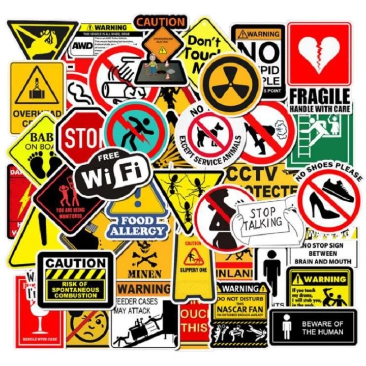 50PCS Warning Stickers Danger Banning Signs Reminder Waterproof Sticker ...