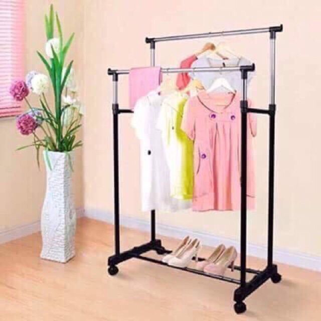 Premium Adjustable Portable Double Pole Stainless Steel Clothes Hanger ...
