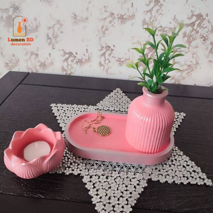 Handmade Gypsum Vase Set – 3 in 1 Combo (Tray, Vase & Lotus Jar ...