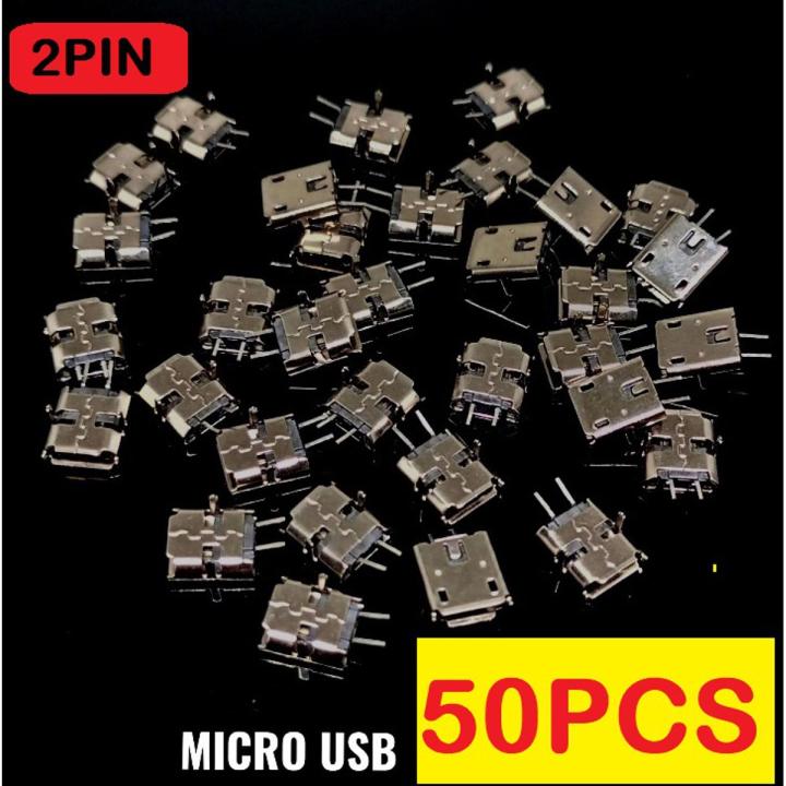 50Pcs- 2Pin MICRO USB Female Socket Type-B 2 Pin Leads Female DIP Power ...