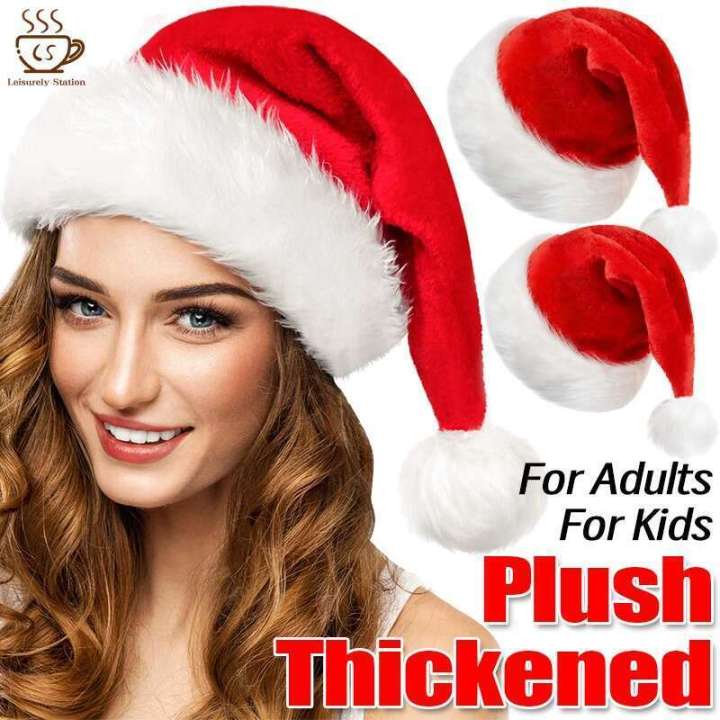 2024 New Year Hat Plush Thickened Santa Claus Xmas Hats for Adult Kids Christmas Caps Festive ...