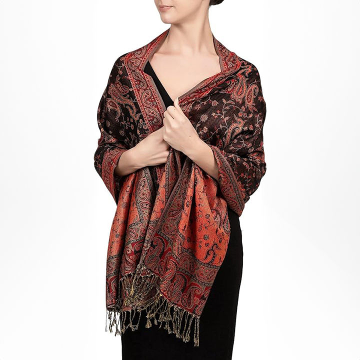 Big Paisley Pashmina Shawl for Women, Reversible, Soft Viscose Acrylic ...