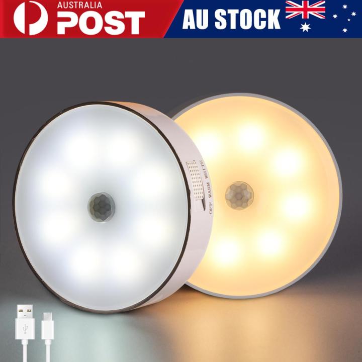 8 LED Motion Sensor Induction Lights PIR Wireless Night Light Round ...