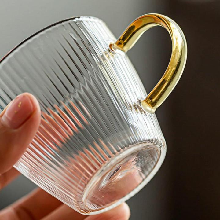 Milk Glass Tea Cup Transparent Glass Vertical Pattern Cup Drinking Cup ...
