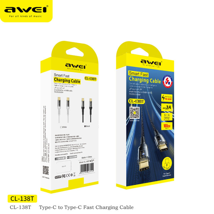 Awei CL-139T 100W USB to Type-C Cable Super Quick Charge Fast Charging ...