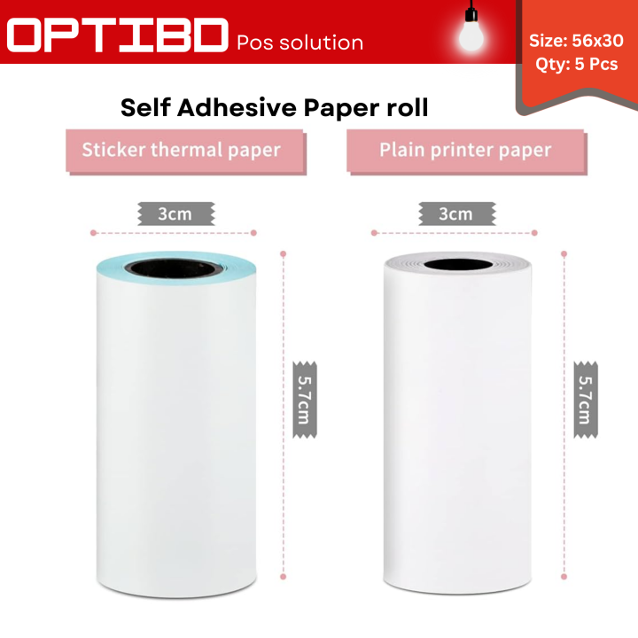 5 Rolls Thermal Printer Paper 56 x 30 mm Direct Thermal Paper White ...
