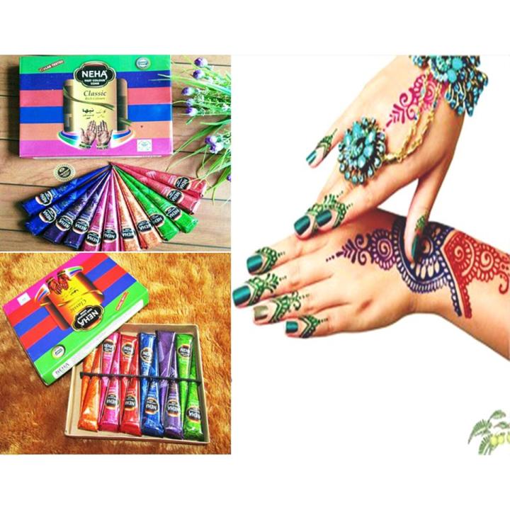 Neha ফাস্ট কালার কোন হারবাল মেহেদী 6 পিস - mehedi design sticker paper ...
