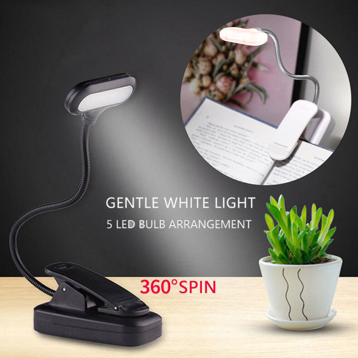 Battery LED Table Lamp Clip-on Portable Reading Light Flexible Portable Book Night Light Eye ...