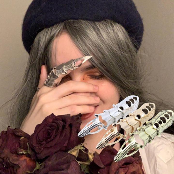 Gothic Punk Knight Skull Double Finger Ring Armour Full Finger Ring ...