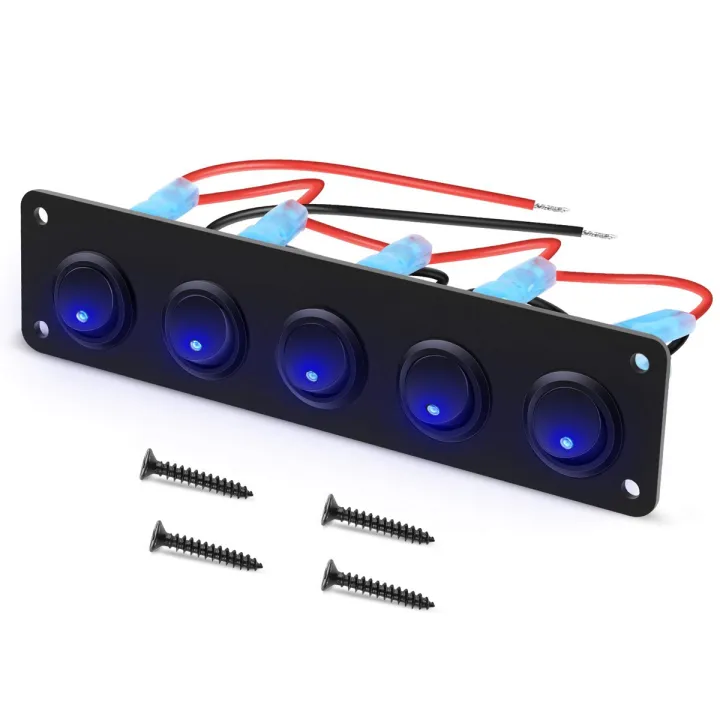 5 Gang Accessories Round Dash Rocker Toggle Switch Panel for RV Ship ...