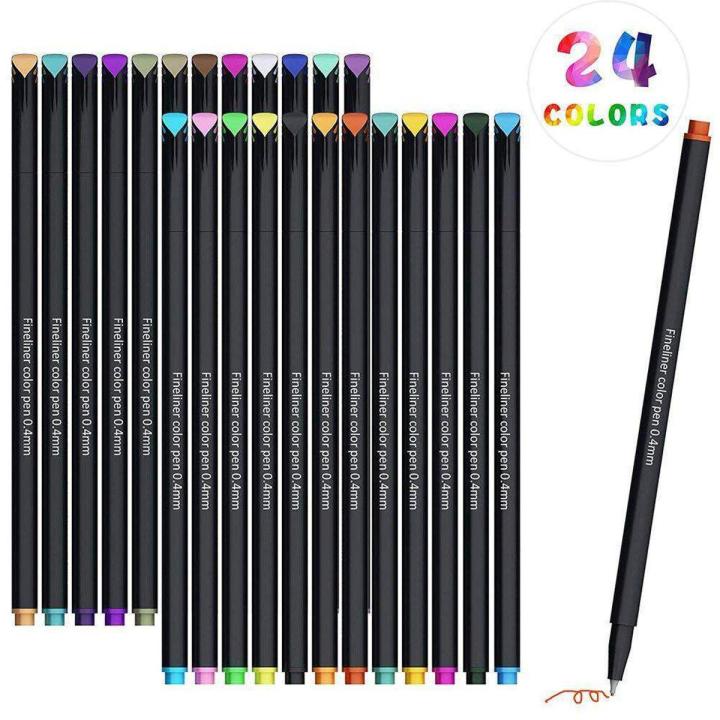 Panda Online 12/24PCS Fineliner Colorful Pen 0.4mm Line Sketch Writing ...