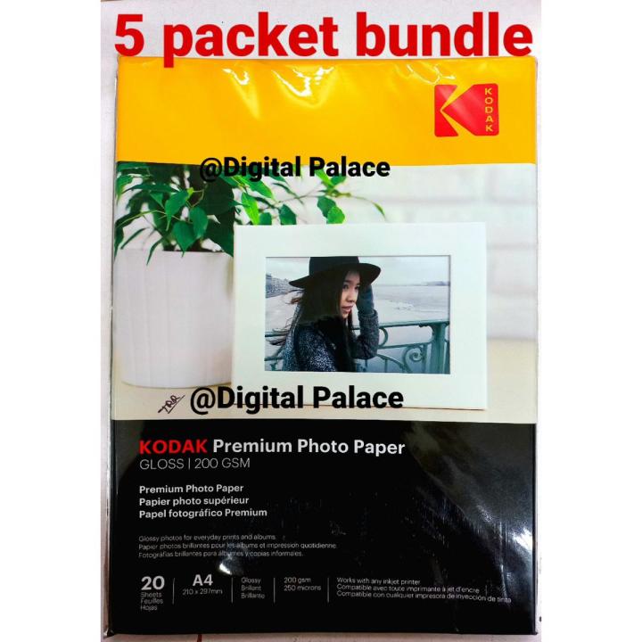 Kodak Premium High glossy Photo paper 200 GSM A4 (5pack=100 Sheets ...