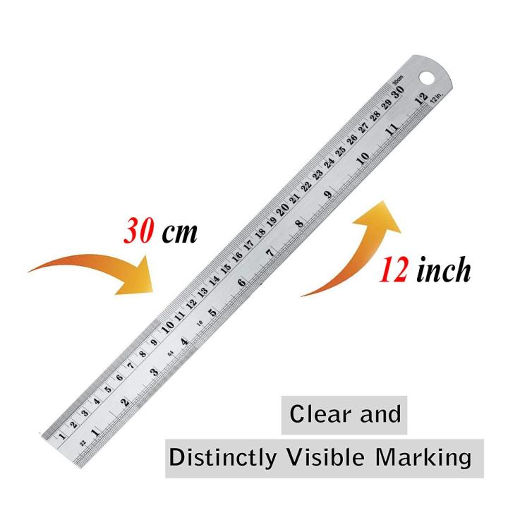 12 Inches / 30 cm Stainless Steel Double Scale Measuring Ruler Tool ...