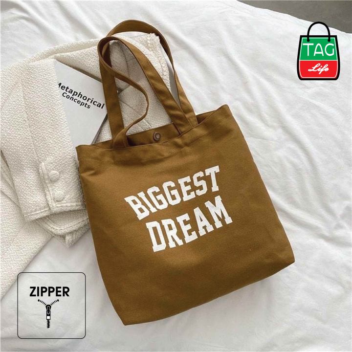 TAG Lifestyle Canvas Tote Bag/Exclusive BIGGEST DREAM Design Brown ...