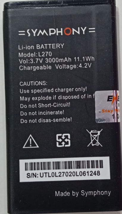Symphony L270 Brand New Fresh Replacement Mobile Battery - 3000 mAh ...
