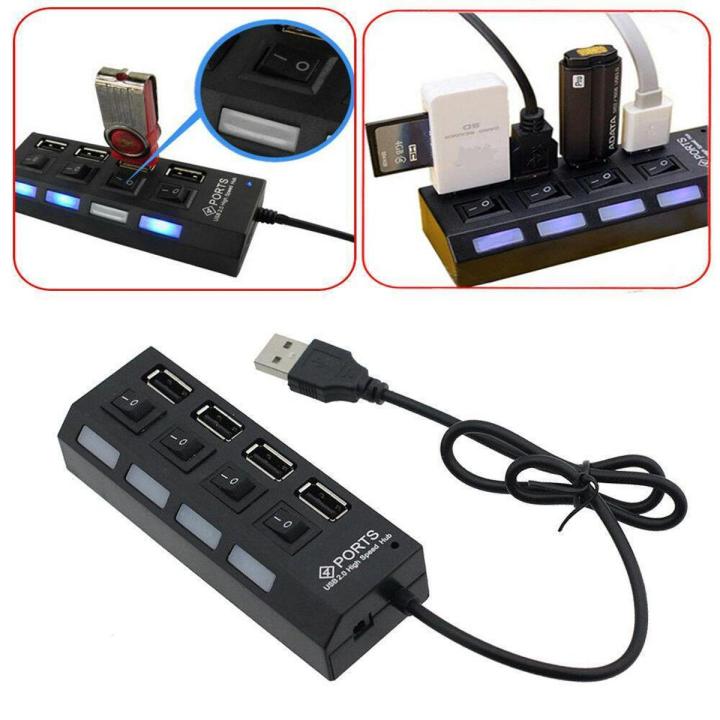 4 Ports USB 2.0 Hub LED USB Hub With Switch - Black | Daraz.com.bd
