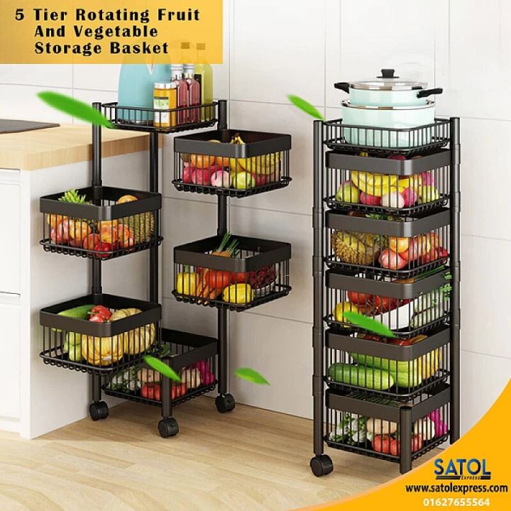 5 Layers square shape Kitchen Rotating Shelf 360 Degree Baskets Fruit ...