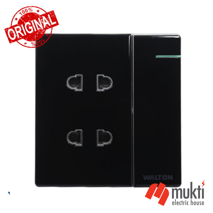 WALTON CRYSTAL BLACK Series 16A Dual Two Pin Socket with Switch 2Pin ...