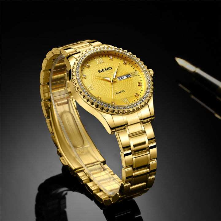 New ENO Chennuo Gold Watch Men's Fashion Diamond Dial Luminous Pointer ...