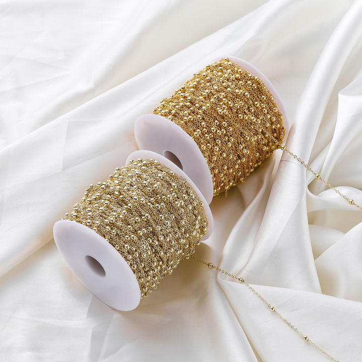 St. Kunkka 1M/Lot 18K Gold 1.5Mm With Big Bead Link Point Chain For Diy ...