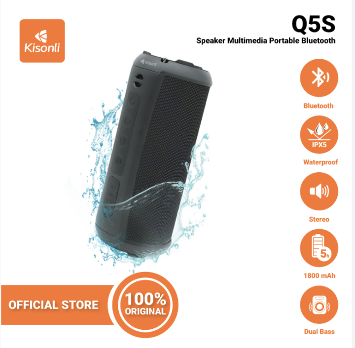 KISONLI Q5S Waterproof Bluetooth Speaker Portable Dual Bass Support FM ...