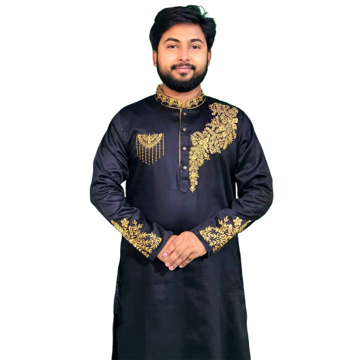 New Eid collectionMen's Premium Quality Black Semi Long Panjabi By Desh ...