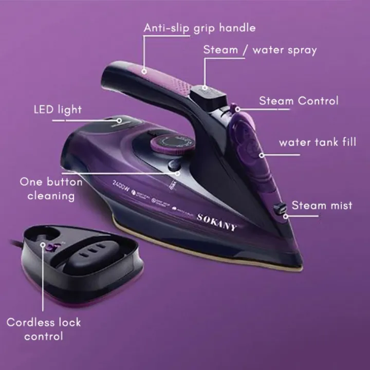 SOKANY Cordless Steam Iron Steamer HJ 2085 Wireless Iron Rechargeable ...