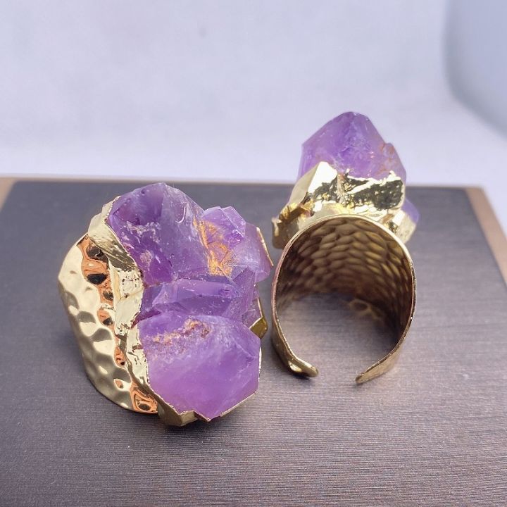fancy 24k gold bezel setting beauty patterns rings irregular Amethysts ...