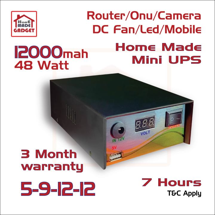 Homemade Mini UPS For Router/Onu/Camera/Dc Fan/Led Light - 12000 mah ...