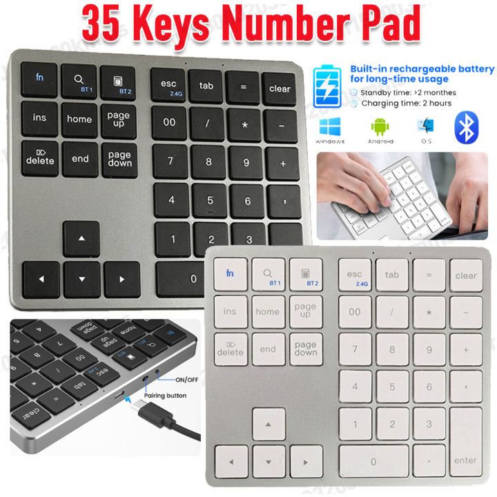35 Keys Numeric Keyboard Rechargeable Dual Bluetooth Wireless Number Keypad Mini External Numpad ...