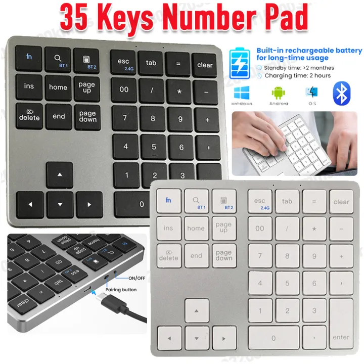 35 Keys Numeric Keyboard Rechargeable Dual Bluetooth Wireless Number ...