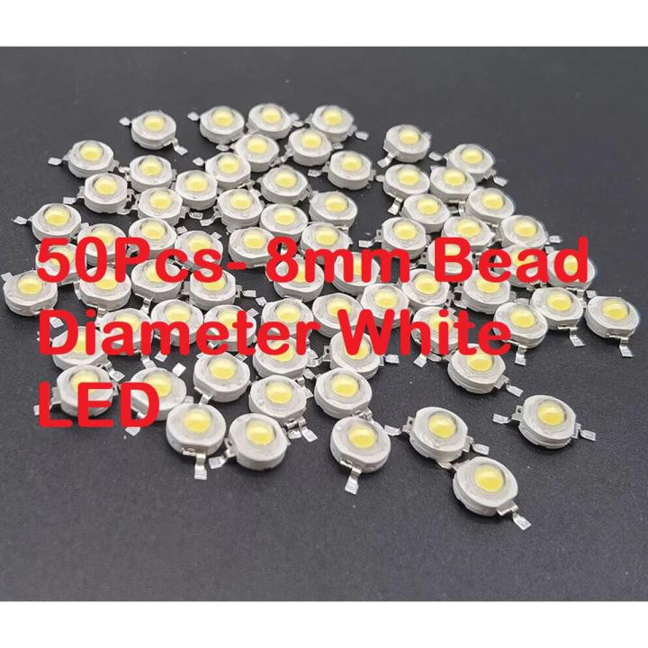 50Pcs- 8mm Bead Diameter WHITE Color 3 Watt DC 3.1V 3.7V Ultra Bright ...