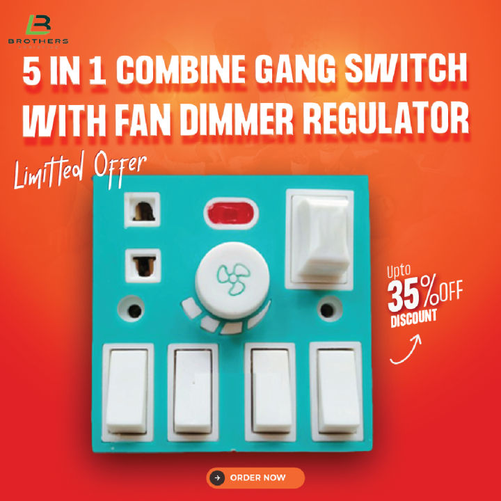 5 In 1 AC 250V 6A Combine With Box 4 Pcs Gang Switch Fan Dimmer ...
