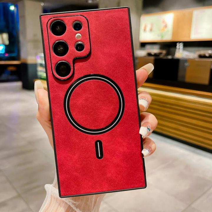 Luxury Leather Magsafe Phone Case Cover Soft Protective Shell For Samsung Galaxy S24 S23 Plus ...