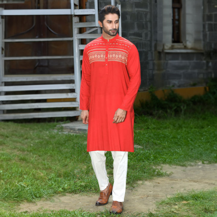 Kay Kraft Red Cotton Printed Panjabi Men'S Panjabi For Men | Daraz.com.bd