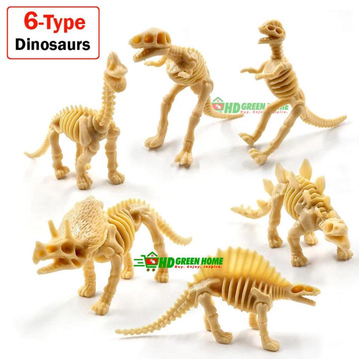 6 pcs x Plastic Dinosaur Skeleton Toy Simulation Mini Dinosaur Model ...