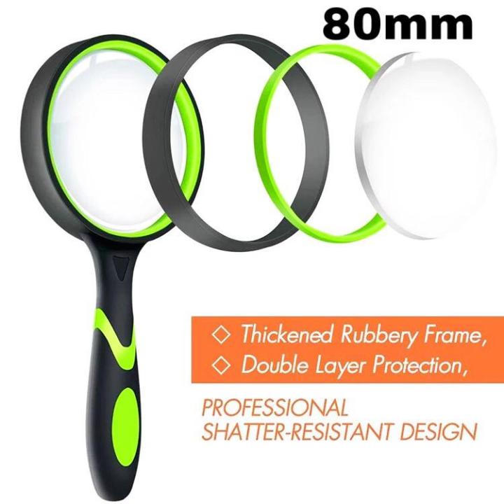 80mm Magnifier Shatterproof Rubber Handheld Magnifying Glass for ...