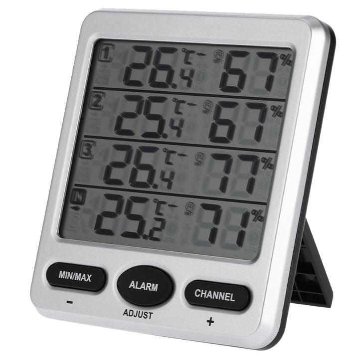 LCD Digital 433MHz Wireless 8-Channel Indoor/Outdoor Thermo-hygrometer ...