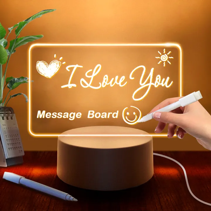 Transparent Message Board Night Light Glowing Memo Acrylic LED Ambient ...