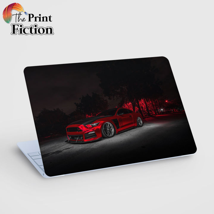 Red Ford Mustang at Night Laptop Sticker, Skin And Decal Stickers ...
