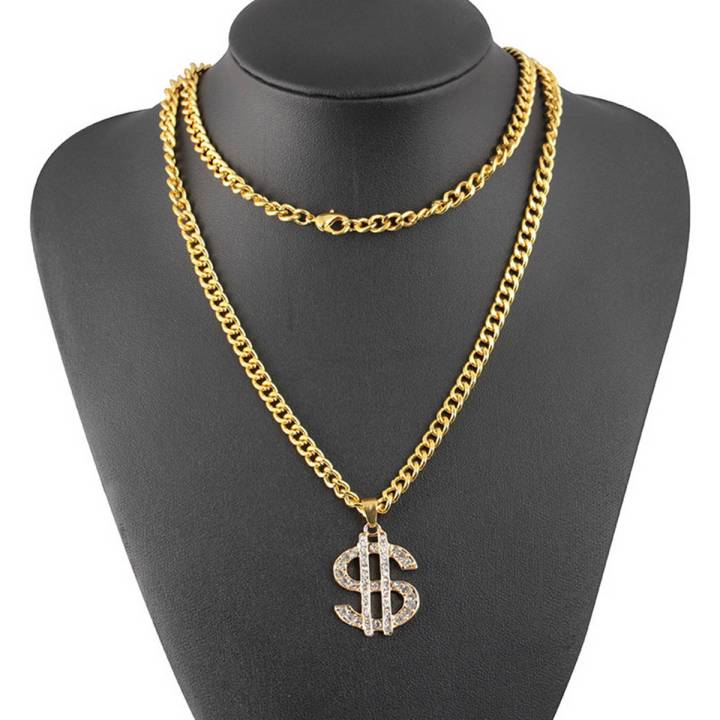 Rhinestone US Dollar Money Style Pendant Long Chain Necklace Hip Hop ...