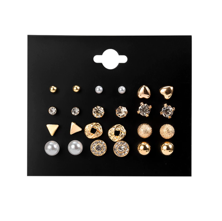 New Trendy 12 Pairs = 24 Pcs Pearl Stud Earrings Set for Women Simple ...