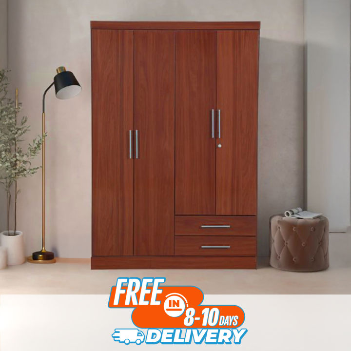 Glossy Cherry Secure 4-Door Wardrobe Partex MDF Laminated Board Almirah ...