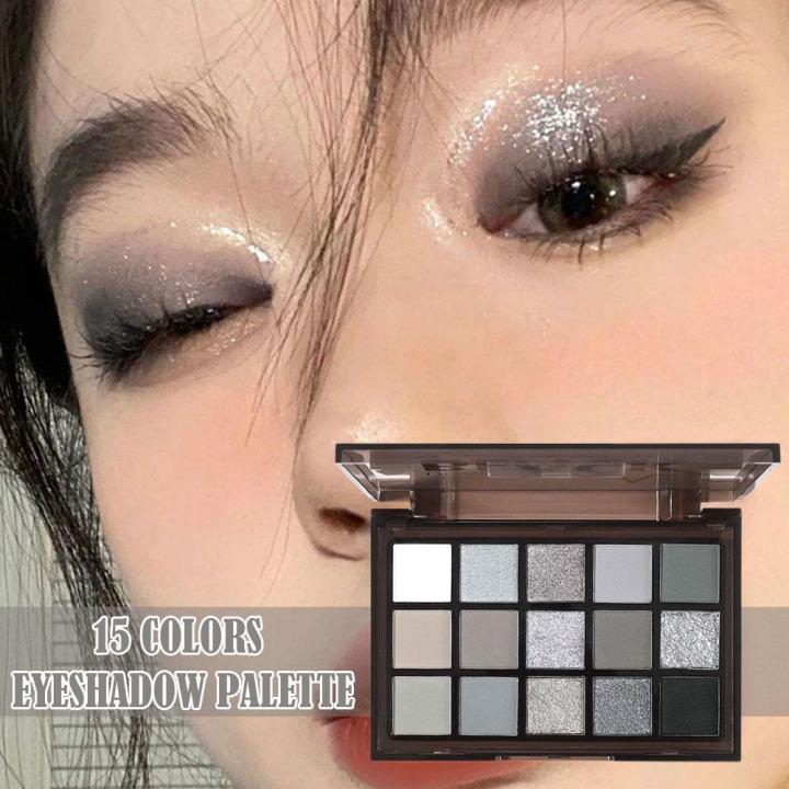 15 Colors Cool Toned Eyeshadow Palette Punk Smokey Glitter Eyeshadow ...